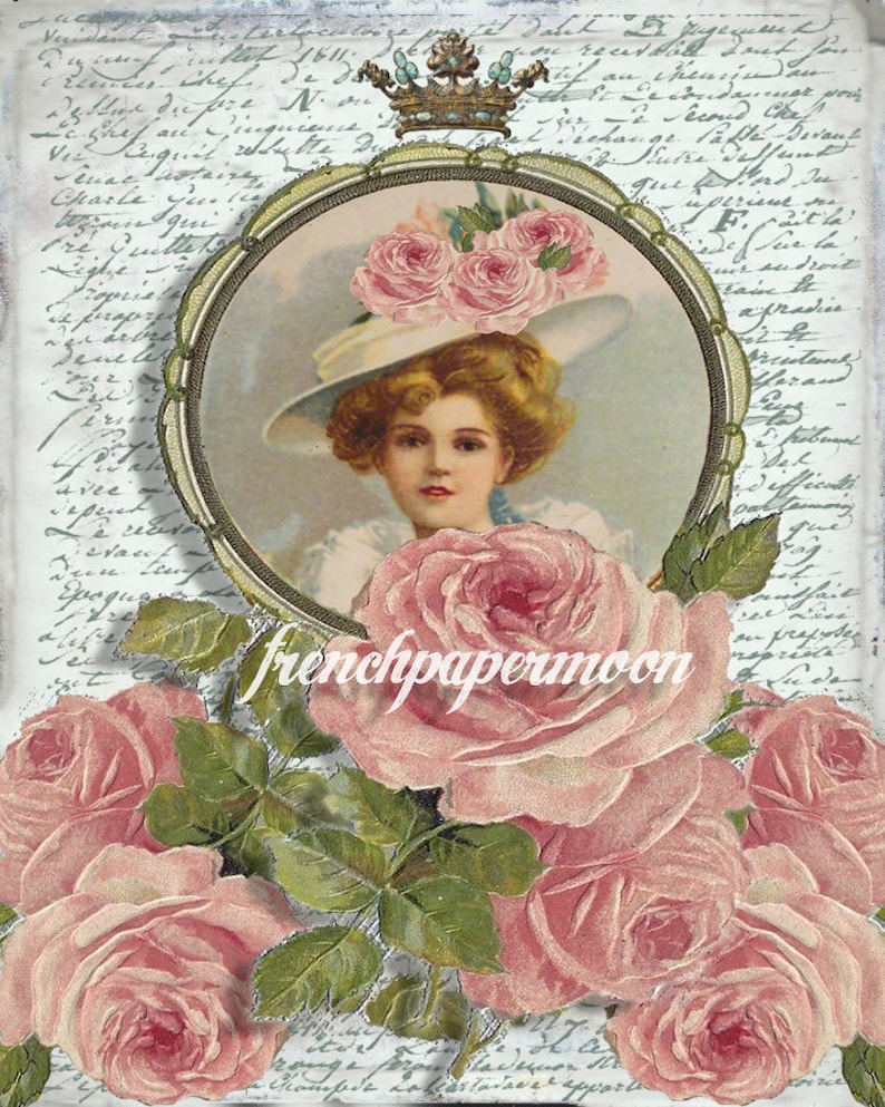 Shabby Victorian Rose Lady French Graphics French Iron on | Etsy