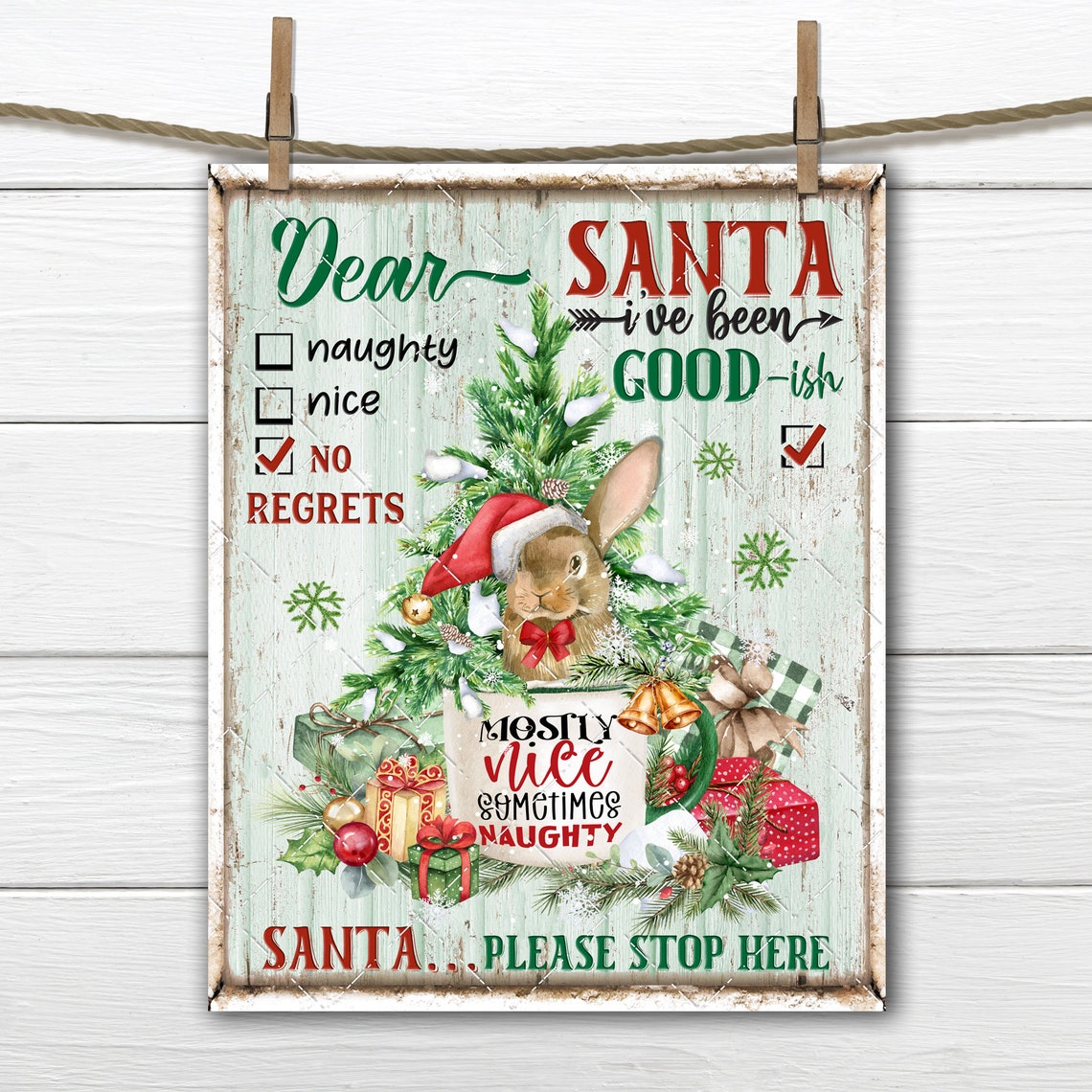 Festive Christmas Mug With Santa Bunny Dear Santa DIY Sign - Etsy