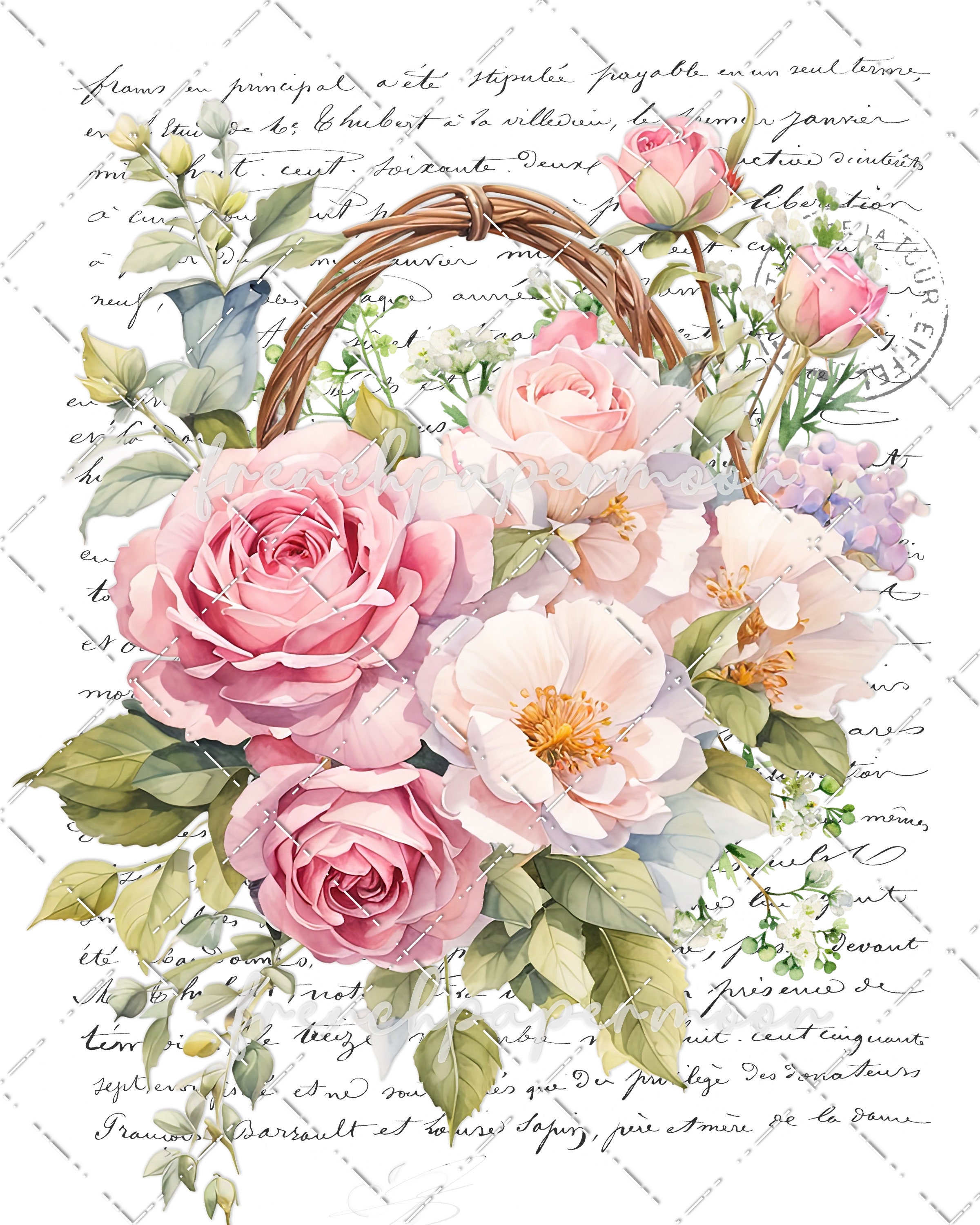 Shabby Chic French Ephemera Digital Rose Wreath Antique Fabric Transfer ...
