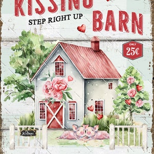 Farmhouse Valentine Kissing Booth Rustic Shabby Farm Animal Pigs ...
