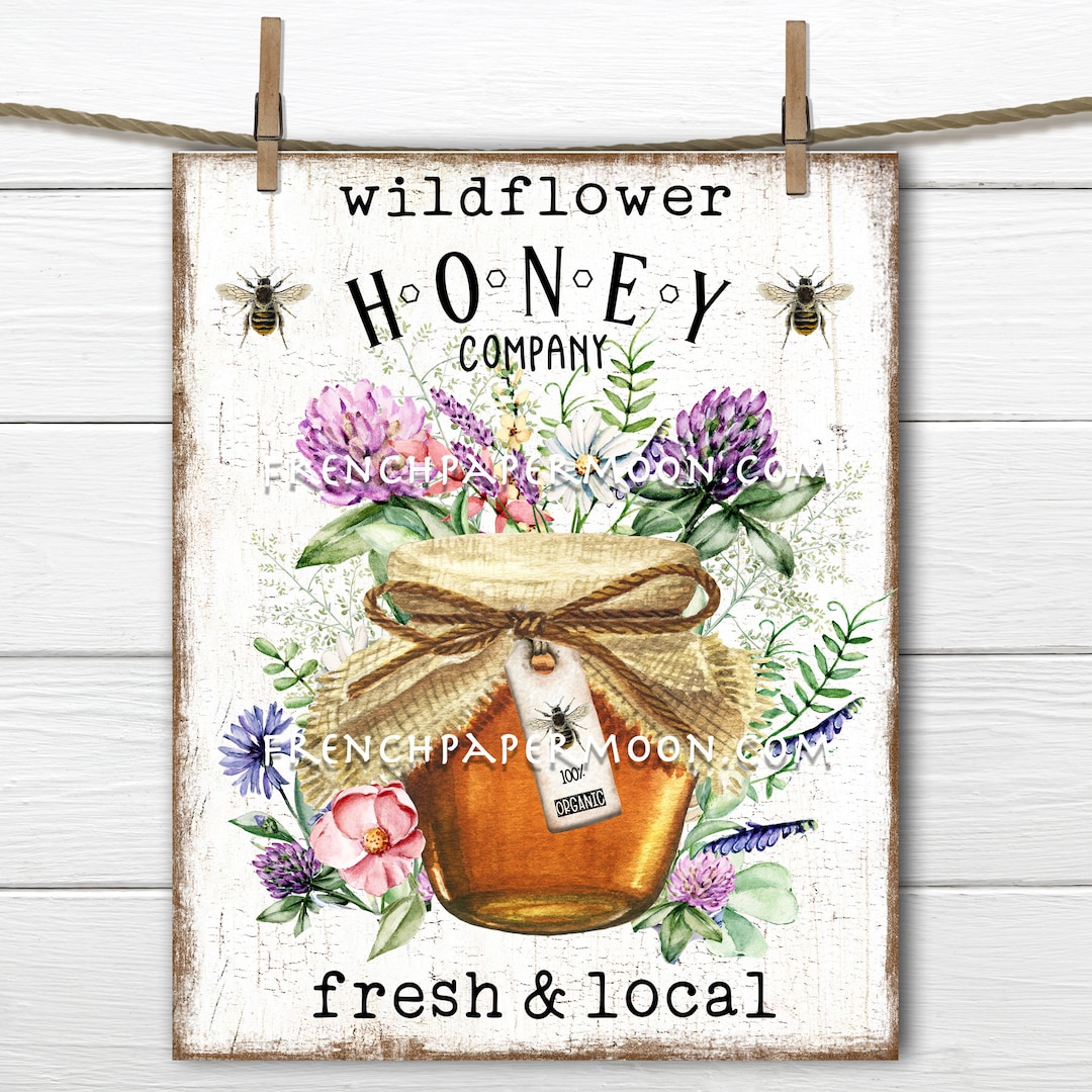 Farmhouse Honey, Honey Jar, Wildflower, Vintage Bees, Rustic Honey Sign ...
