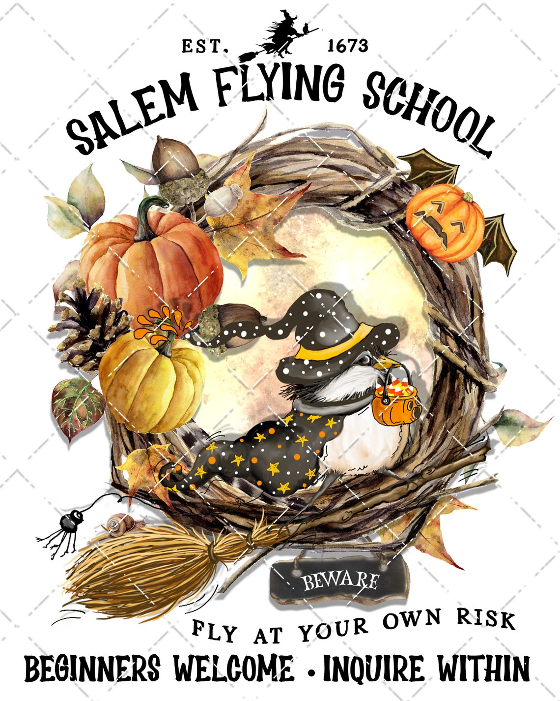 Salem Flying Lessons Cute Halloween Pumpkins Broomstick DIY Fall Sign ...
