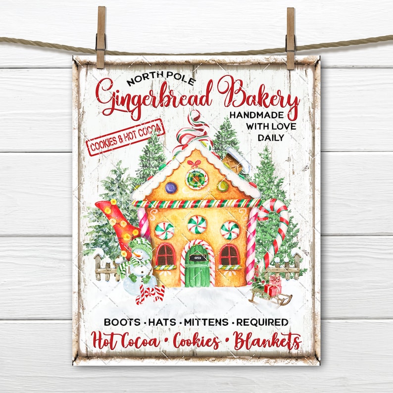 North Pole Gingerbread Bakery House Christmas Sweets Snowman Etsy