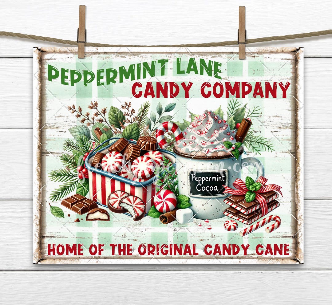 Peppermint Lane Candy Company DIY Sign, PNG Sublimation, Cocoa Bar ...