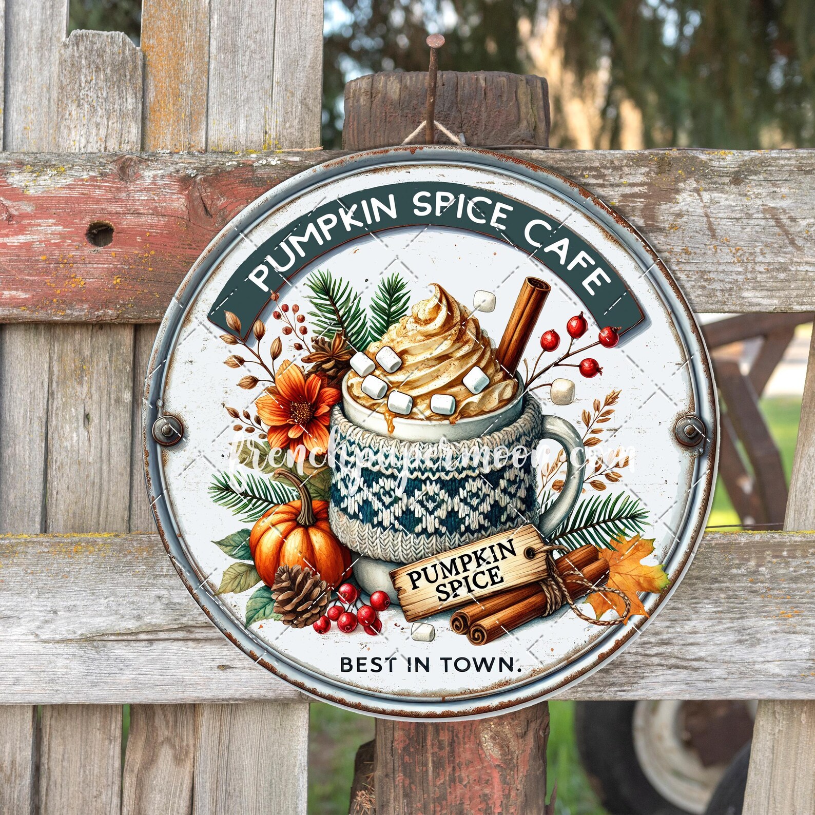 Round Pumpkin Spice Cafe PNG Sublimation, Doorhanger Cozy Pumpkin Spice ...