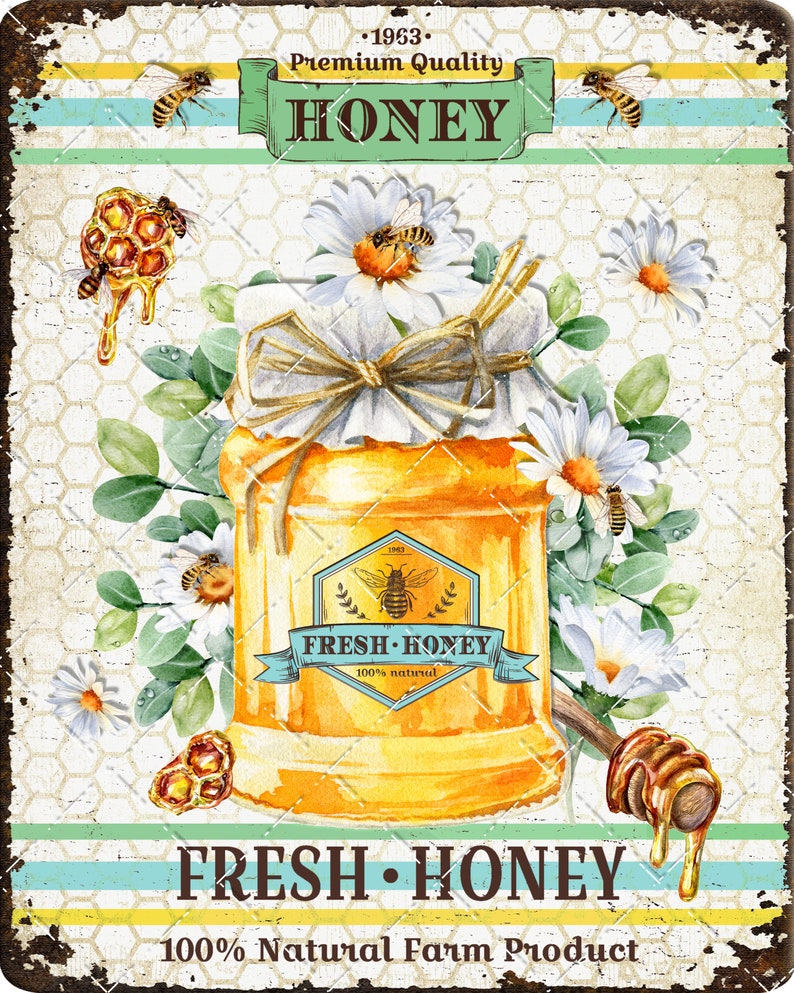Honey DIY Sign, Farmhouse Honey Jar, Daisies, Bees, Honeycomb, Fabric ...