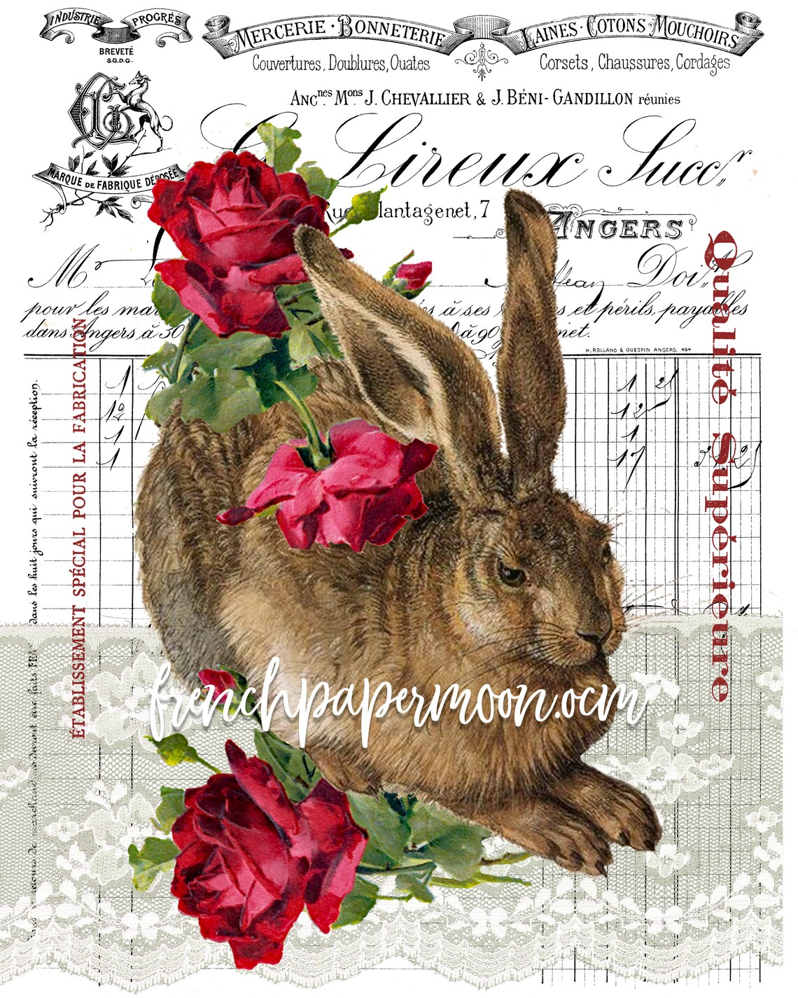 French Antique Bunny Vintage Roses French Bunny Pillow - Etsy