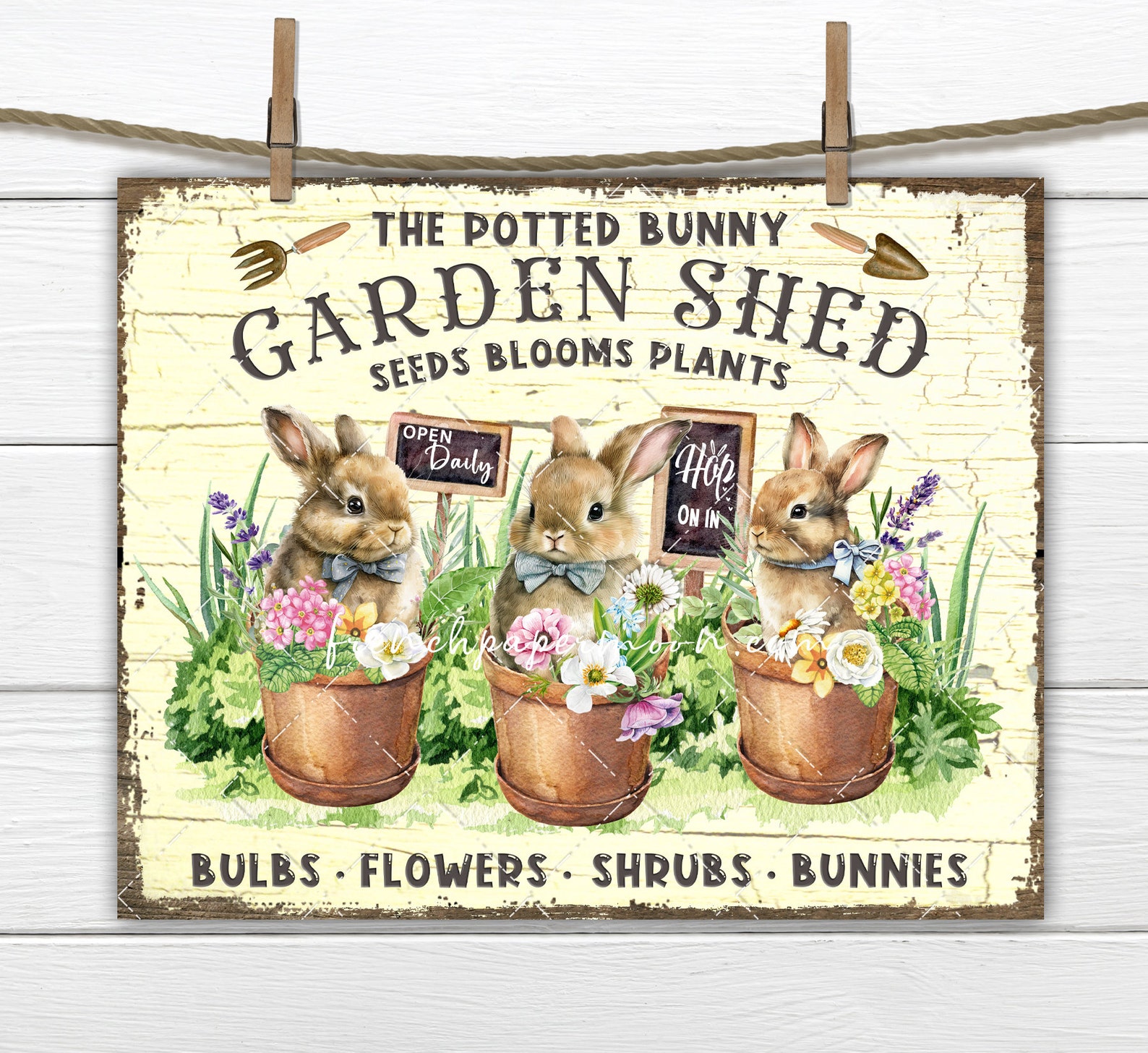 Spring Flower Bunnies Garden Shed Potted Bunny Cute Farmhouse - Etsy