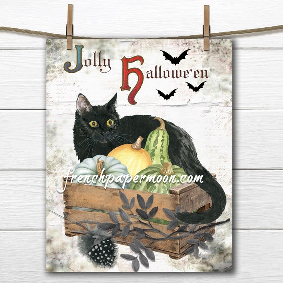 Black Cat Halloween Graphic Fall Cat Printable Autumn | Etsy