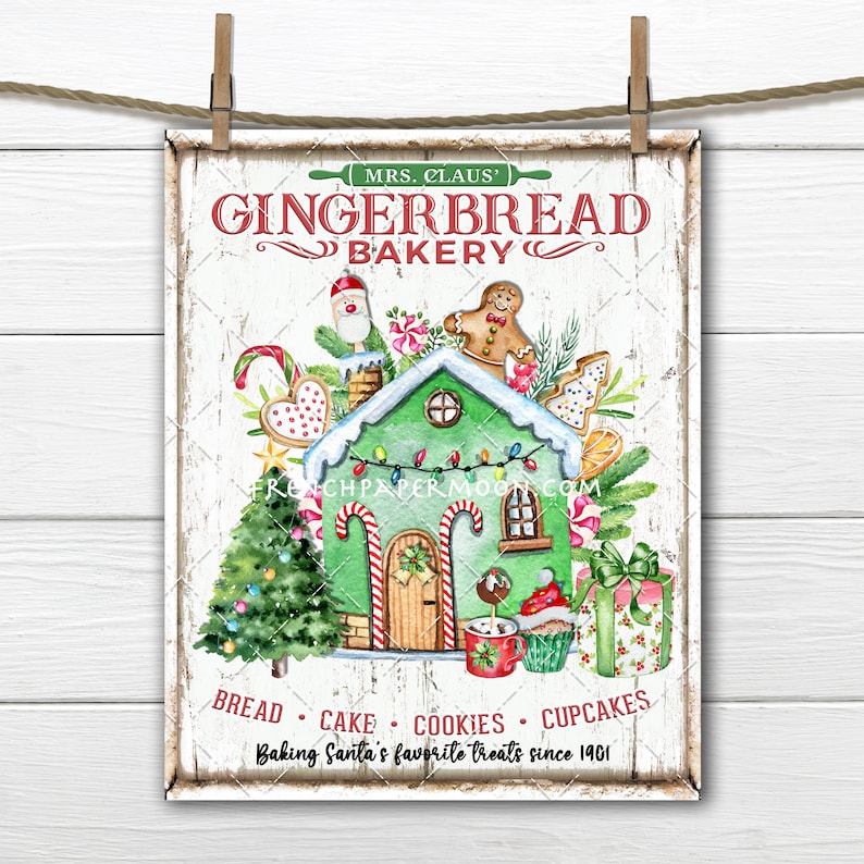 Mrs Claus Gingerbread Bakery Diy Christmas Sign Gingerbread Etsy