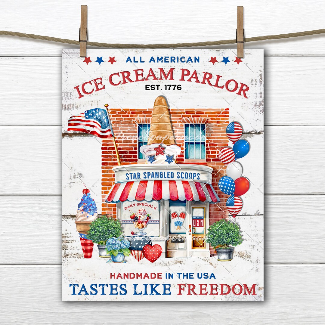 4th of July Patriotic Ice Cream Parlor Star Spangled DIY Sign Red White ...
