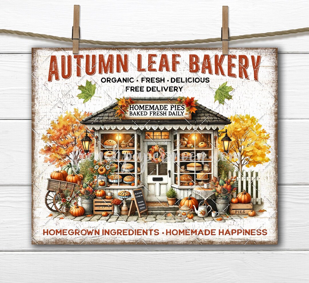 Farmhouse Rustic Country Fall Bakery, Old Fashioned Pie Shop, Fabric ...