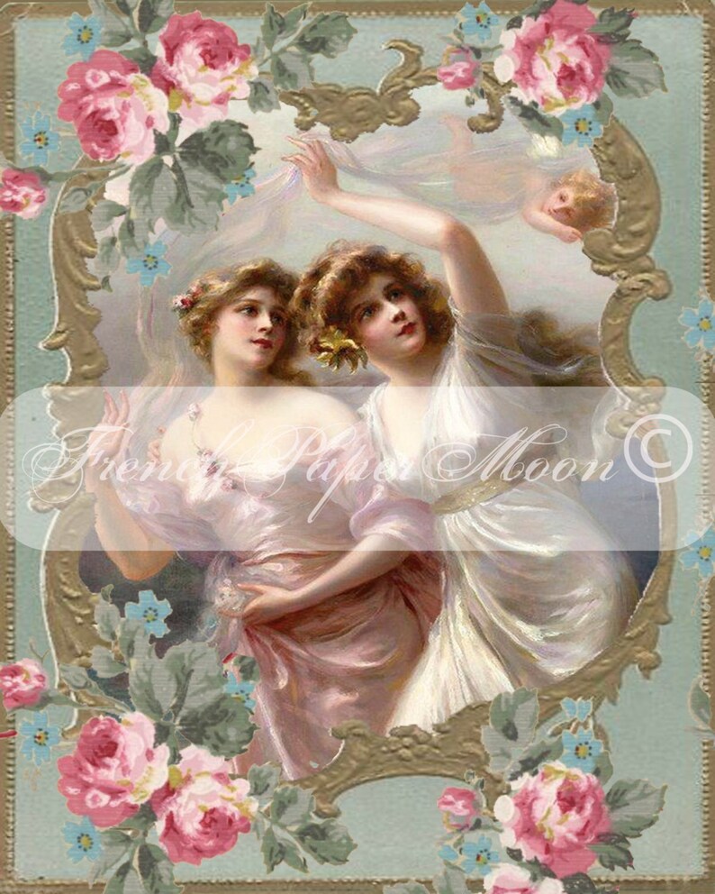 Shabby Chic Digital Romantic Victorian Women Angels Roses - Etsy