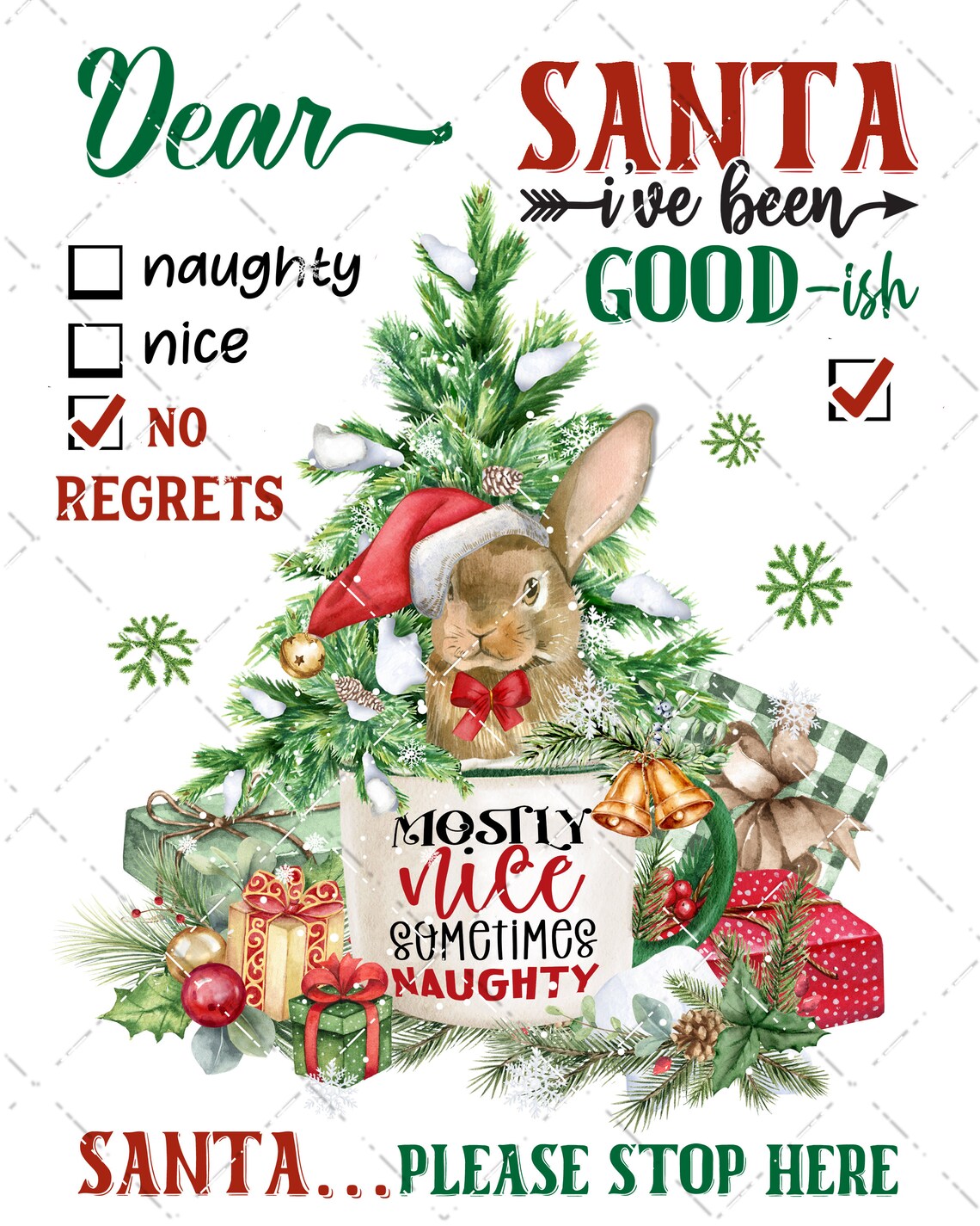 Festive Christmas Mug With Santa Bunny Dear Santa DIY Sign - Etsy