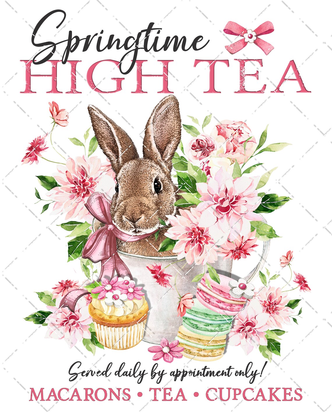 Cute Spring High Tea DIY Sign, Bunny in a Cup, Flower Bunny, Macarons ...