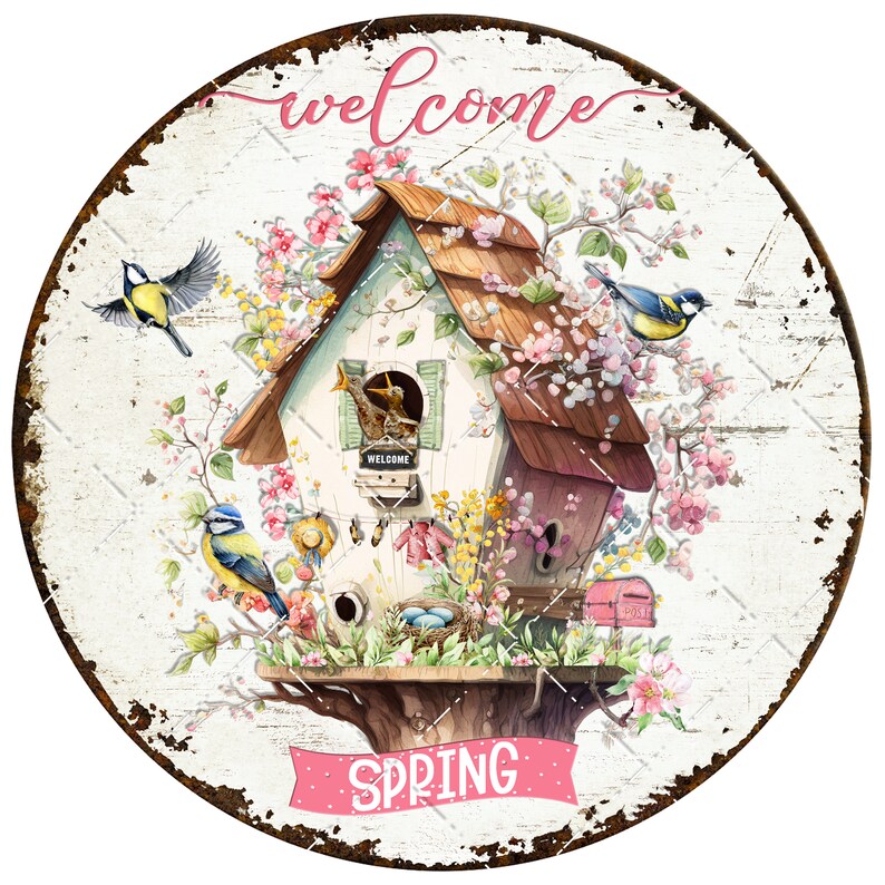 Welcome Spring Floral Birdhouse Baby Bird Bluebird Sublimation - Etsy