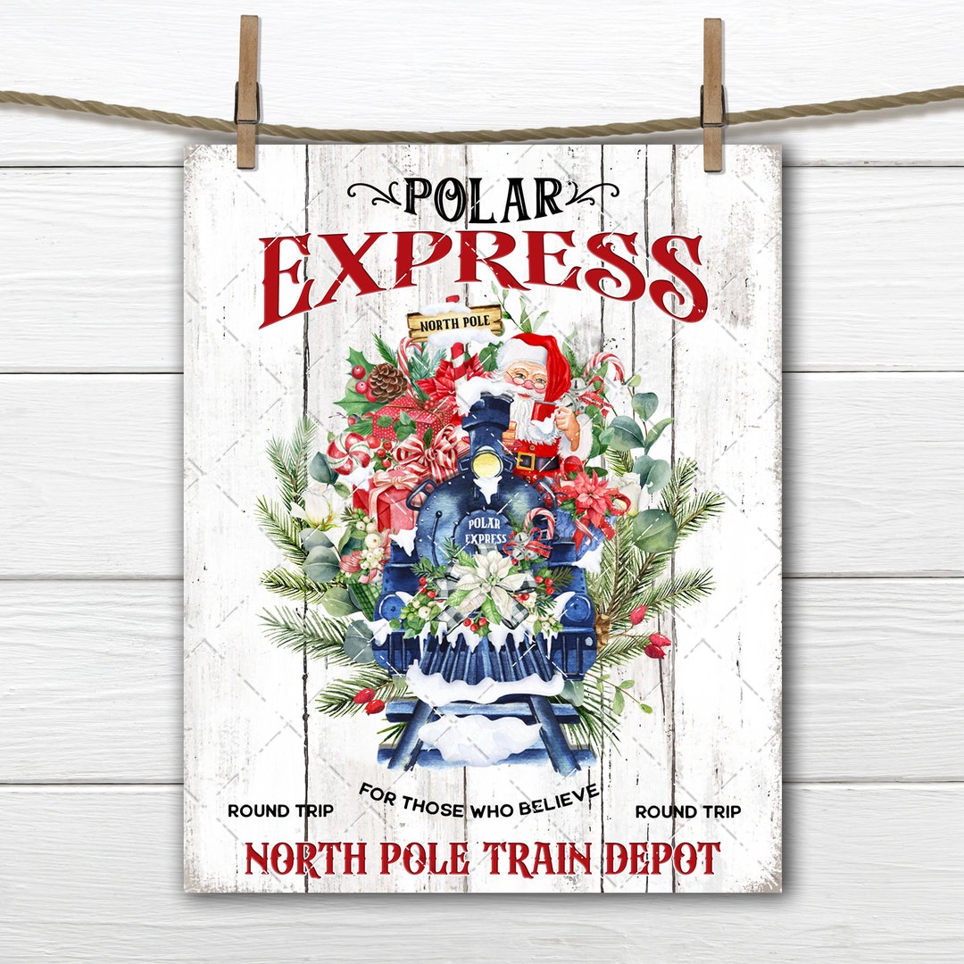 Retro Santa Polar Express Xmas Gifts Digital Art Print, DIY Santa Sign ...