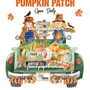 Pumpkin Truck, Scarecrow, Fall Harvest, Digital, Farmhouse, Pumpkin ...