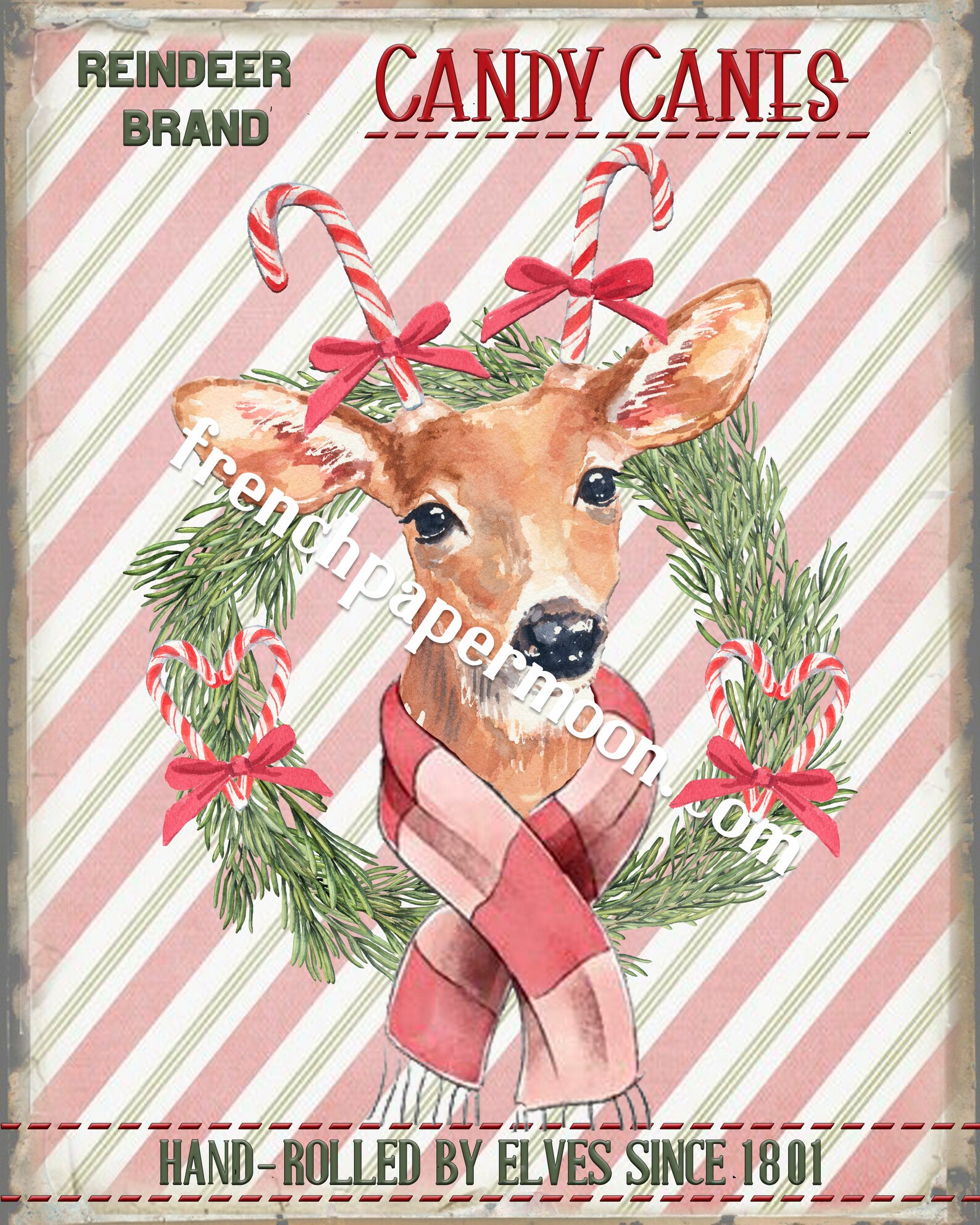 Adorable Christmas Reindeer Candy Cane Pink Xmas Print Baby - Etsy