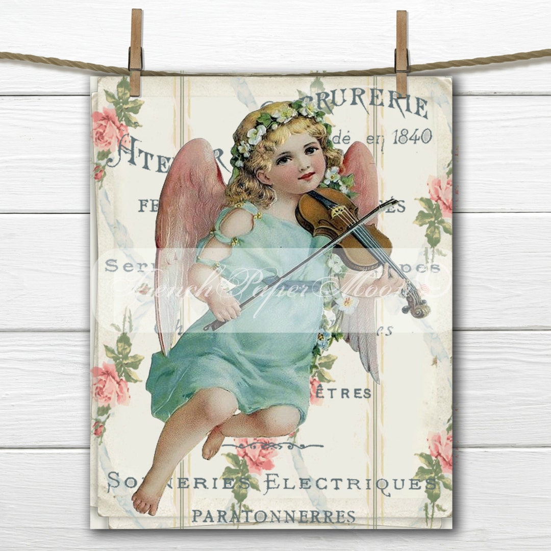 Vintage Digital Angel Image, Cherub With Roses, Victorian Angel, French ...