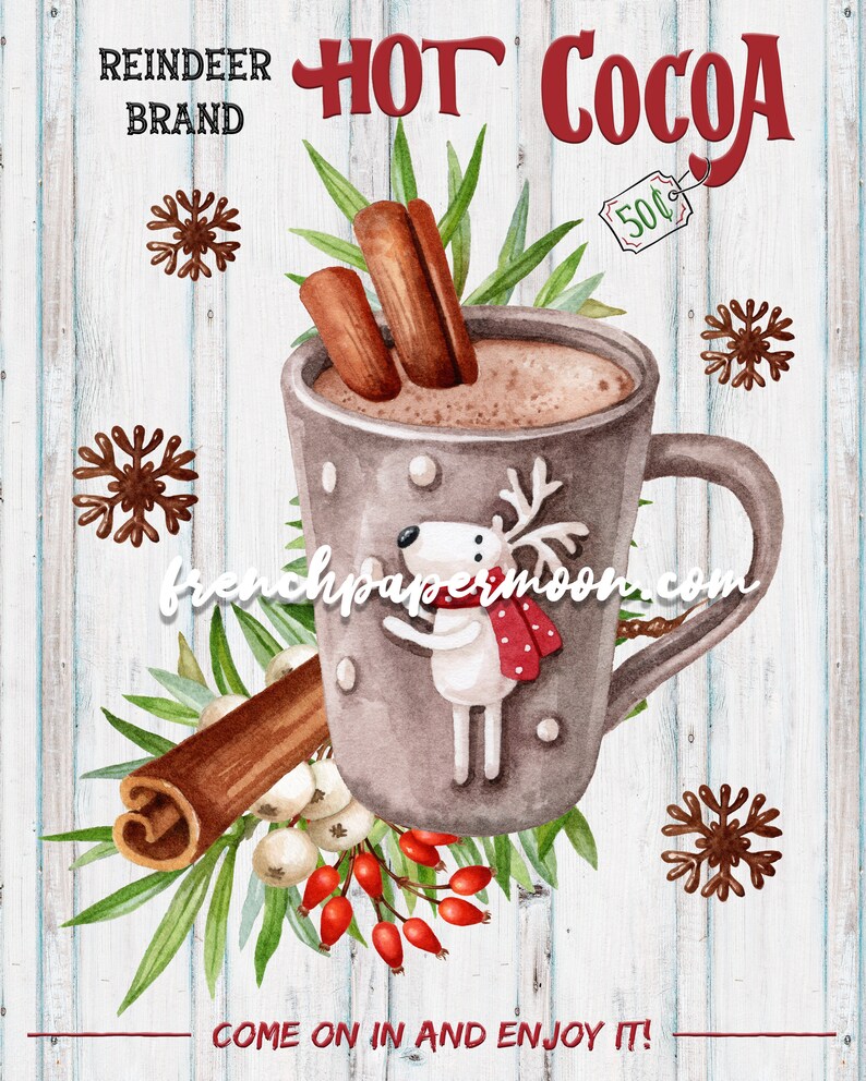 Hot Cocoa Digital Reindeer Brand Hot Chocolate Winter Mug | Etsy