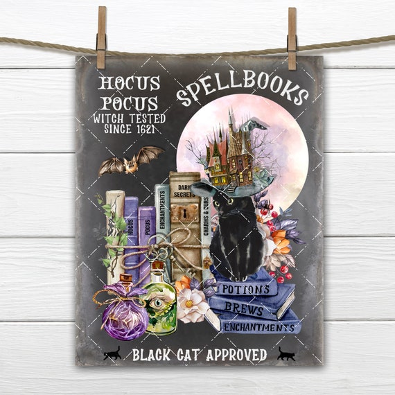 Halloween Black Cat Witch Spells Bats Magic Potions Books DIY - Etsy