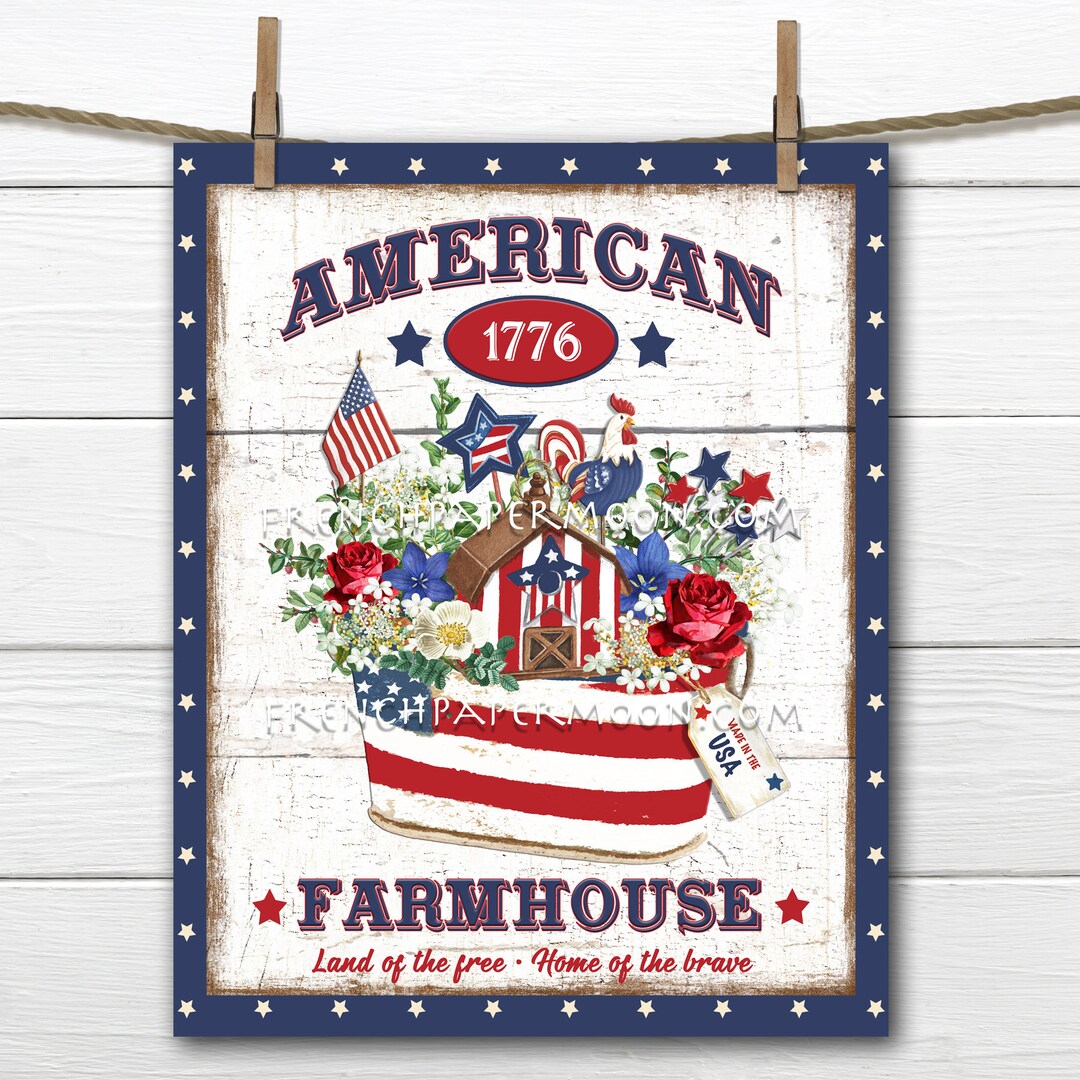 4th of July, Patriotic, Farmhouse, Patriotic DIY Sign, Patriotic Basket ...