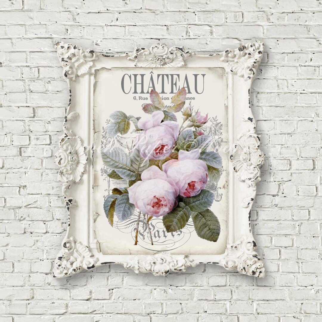 Shabby French Chateau Digital Image, Antique Roses, Neutral Colors ...