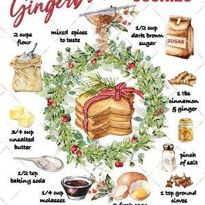 Christmas Gingerbread Cookies Recipe Digital Print Ingredients, DIY ...