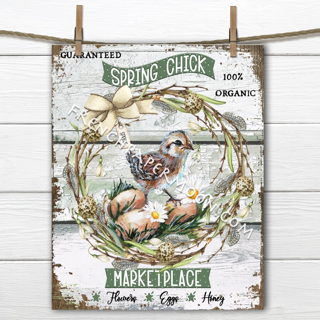 Rustic Spring Chick, Spring Market Digital, Easter Wreath, DIY Spring ...