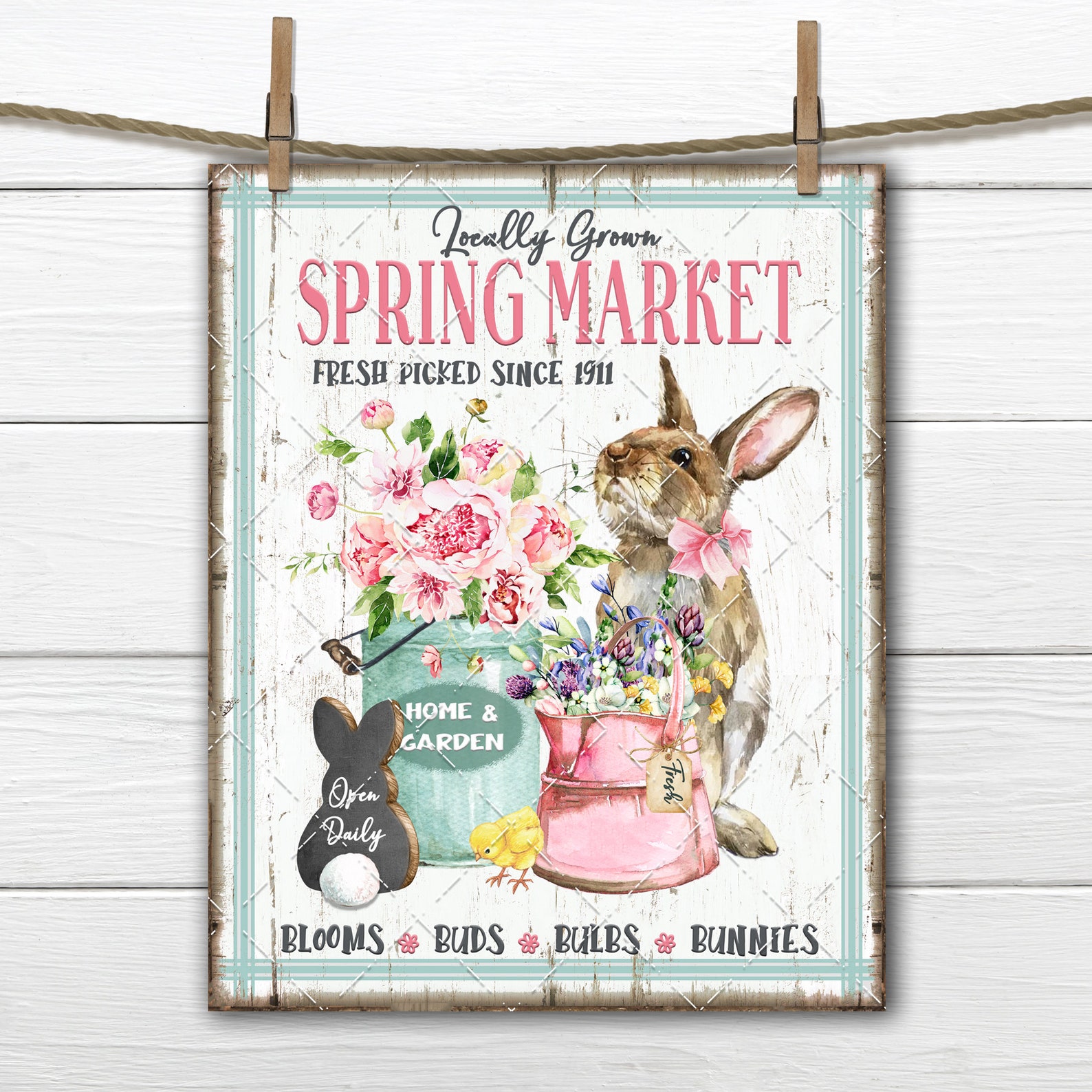 Spring Flower Market DIY Sign Bunny Rabbit Fresh Flowers - Etsy