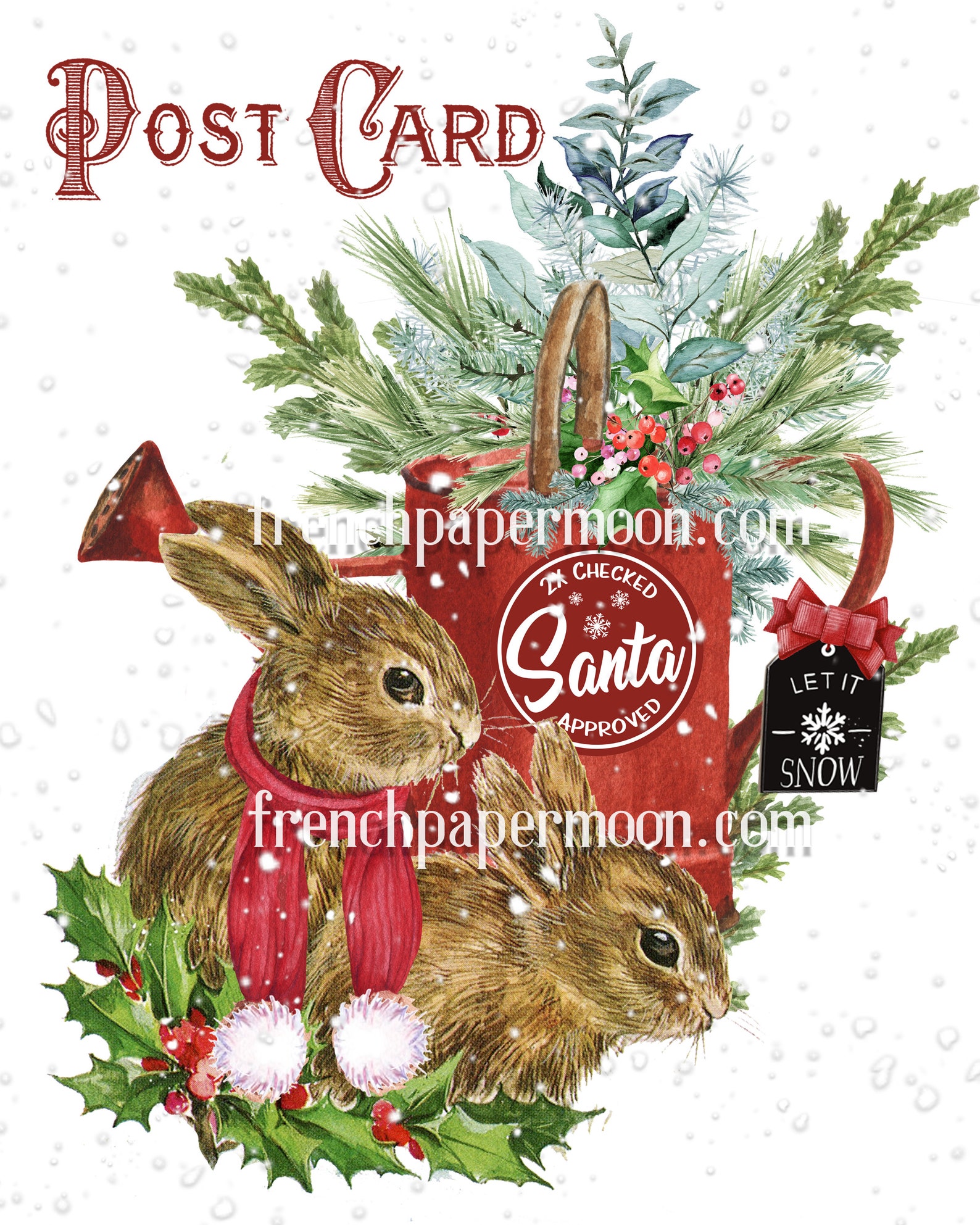 Cute Christmas Bunnies Digital Snow Bunnies Winter Animal - Etsy