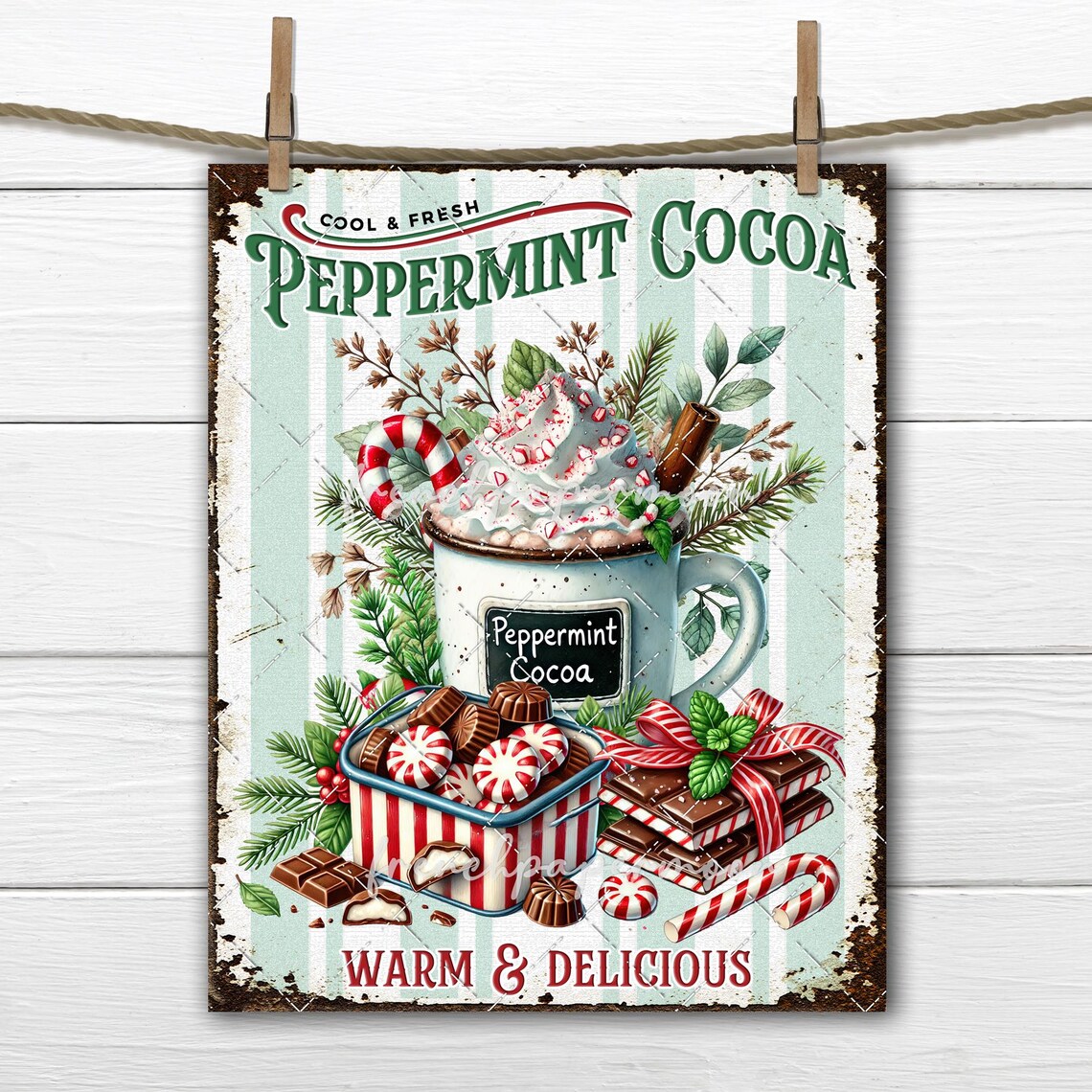 Old Fashioned Retro Peppermint Hot Cocoa, DIY Xmas Sign, Christmas ...