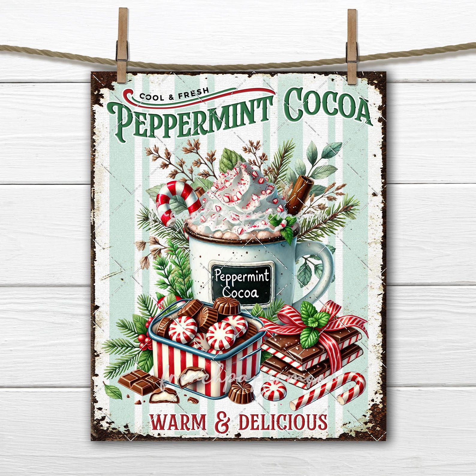 Old Fashioned Retro Peppermint Hot Cocoa, DIY Xmas Sign, Christmas ...