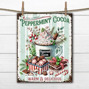 Old Fashioned Retro Peppermint Hot Cocoa, DIY Xmas Sign, Christmas ...