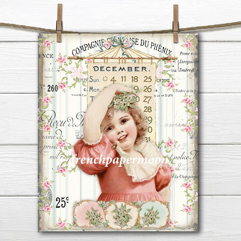 Victorian December Calendar Girl Shabby Christmas Mistletoe - Etsy
