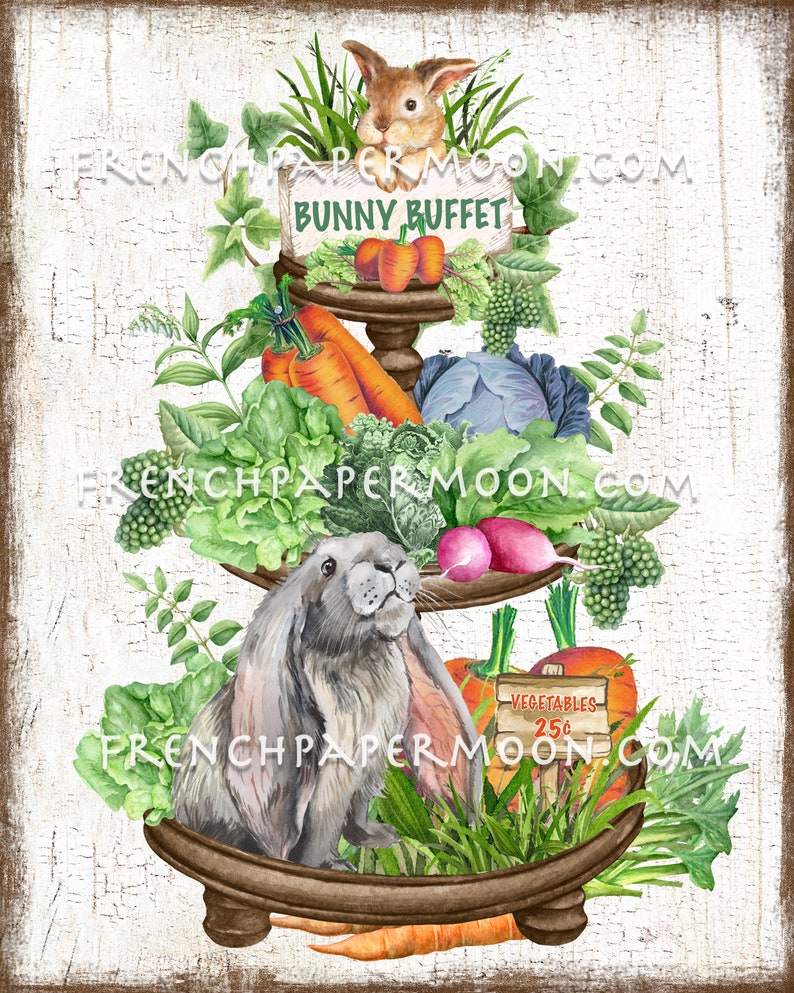 Farmhouse Bunny Tiered Tray Spring Rabbit Vegetable Patch | Etsy