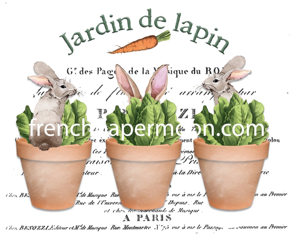 French Bunny Rabbit Bunnies in Pots Adorable Garden Bunnies | Etsy
