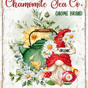 Tea Gnome DIY Sign, Chamomile Tea, Herb Tea, Summer, Gnome With Teapot ...