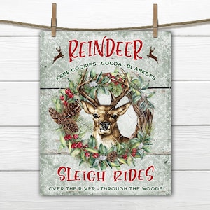 Woodland Christmas Reindeer Sleigh Rides Digital Print DIY Sign Making ...