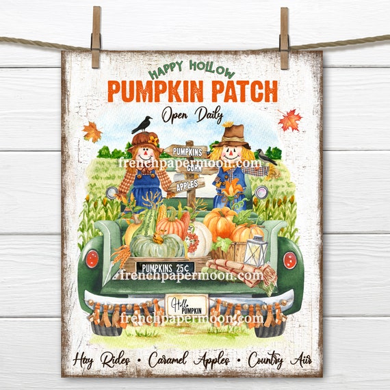 Pumpkin Truck Scarecrow Fall Harvest Digital Farmhouse | Etsy
