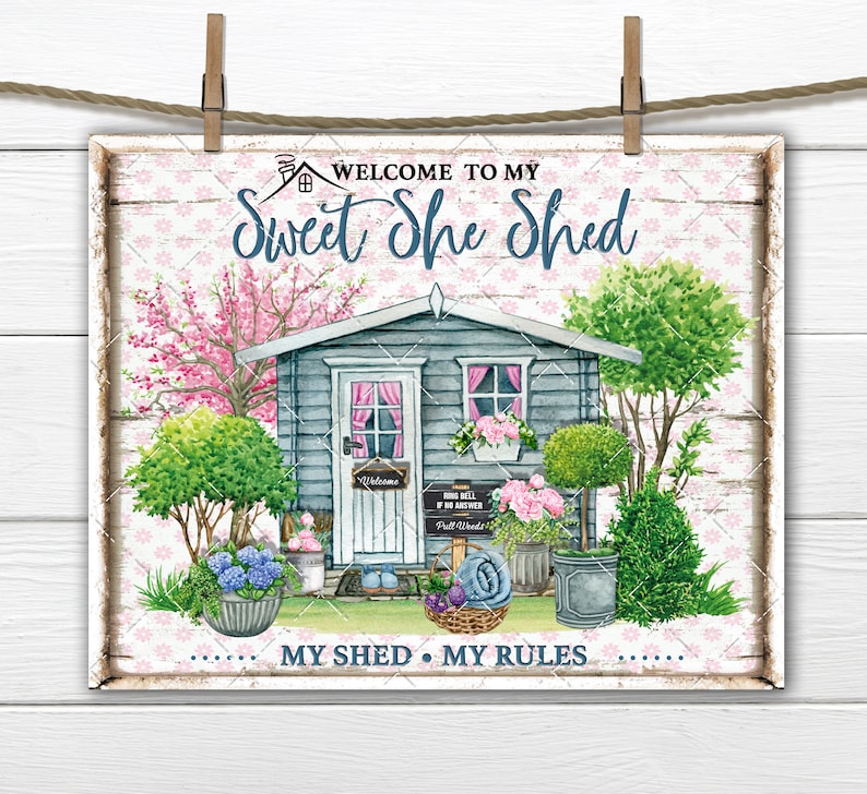 Cute She Shed DIY Sign Garden Shed Garden Cottage Garden - Etsy