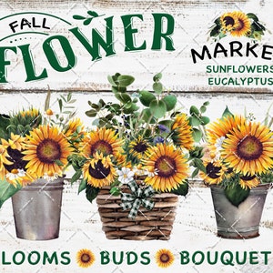 Fall Flower Market, Sunflower Market, Rustic Sunflowers, DIY Fall Sign ...