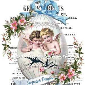 French Shabby Easter Egg Printable, Easter Angels, Spring Graphic ...