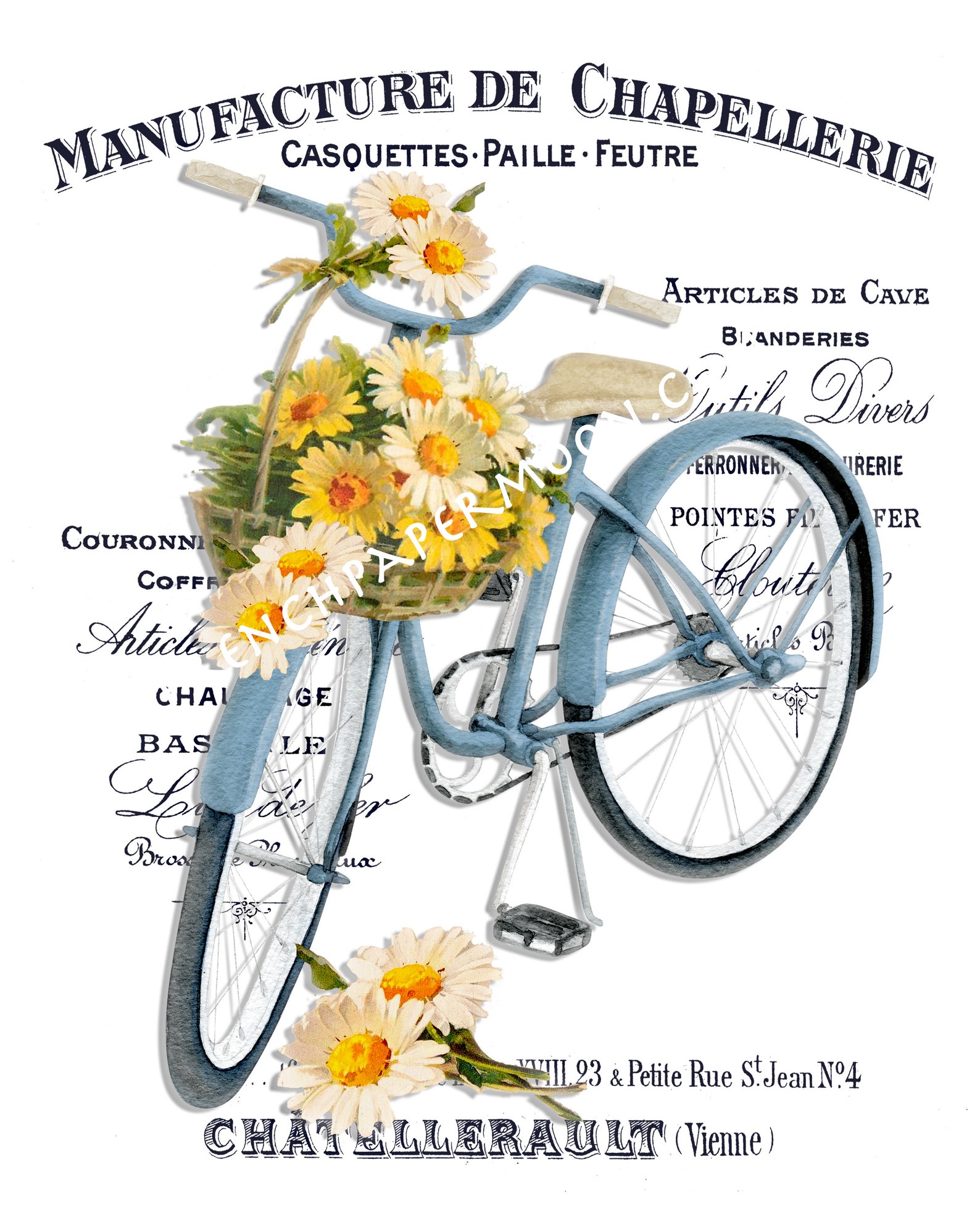 Digital French Shabby Bicycle With Daisies Daisy Bike Bike - Etsy