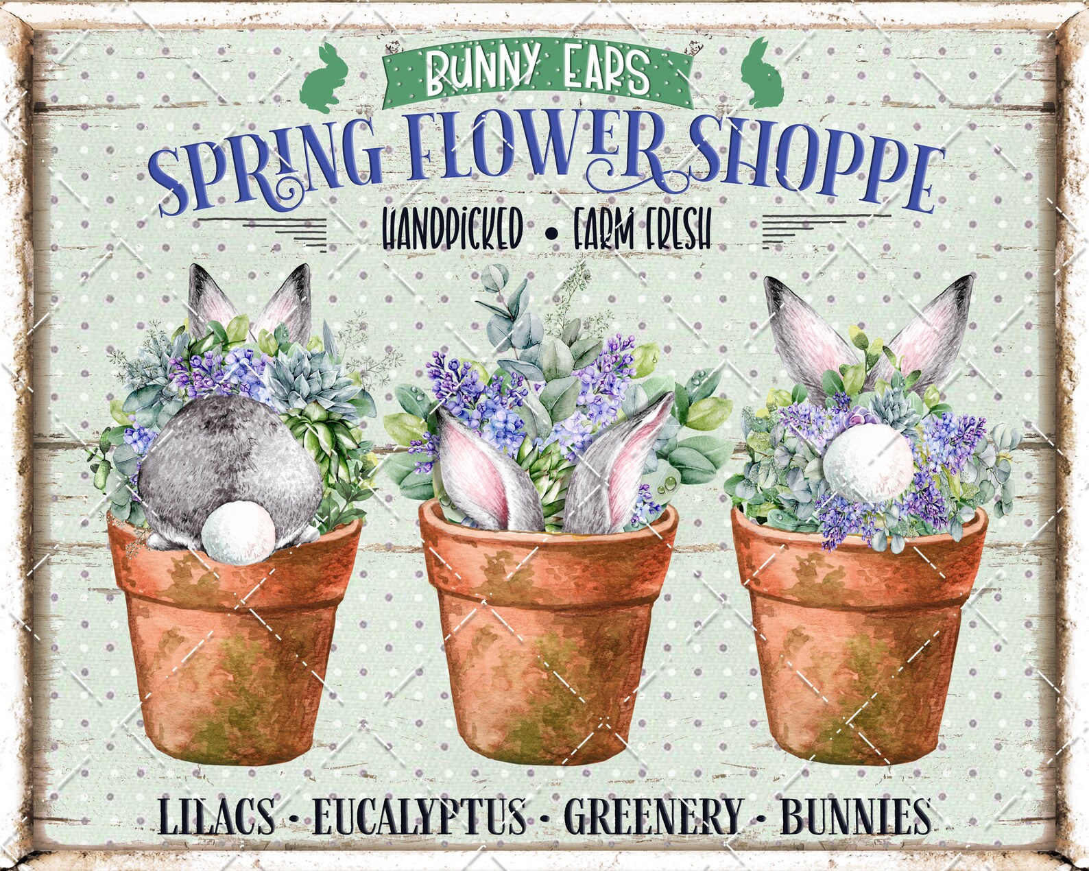 Spring Bunny DIY Sign, Flower Shop, Bunny Market, Potted Bunnies, Bunny ...