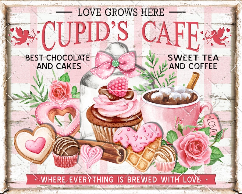 Cupids Cafe DIY Valentine Sign Farmhouse Confectionary Sweets - Etsy