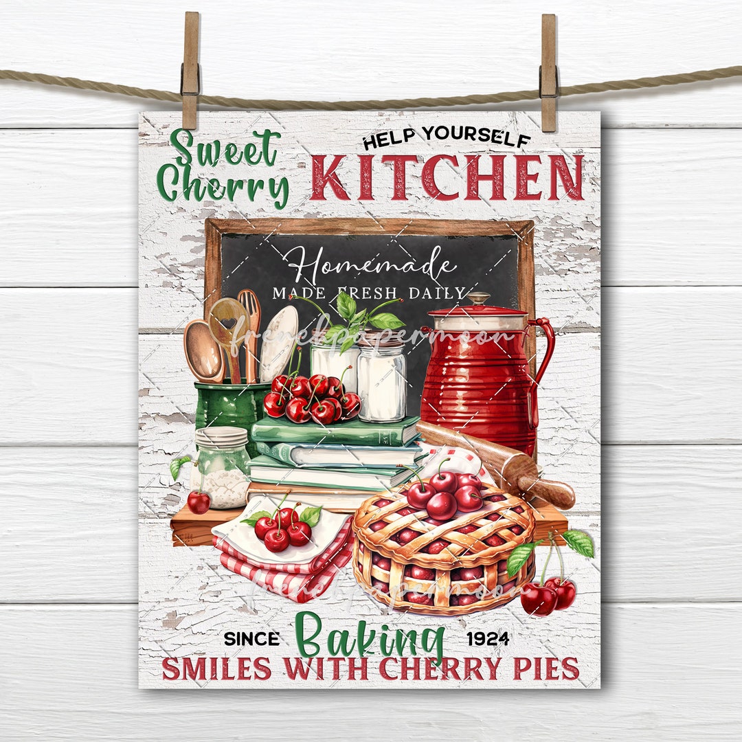 Cherry Pie Farmhouse Kitchen Homemade Autumn Pie Recipe Books Warm Cozy ...