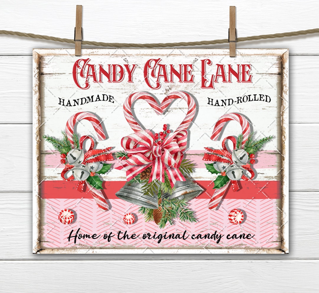 Candy Cane Lane, Digital Christmas Sign, DIY Sign, Pink Candy Cane ...