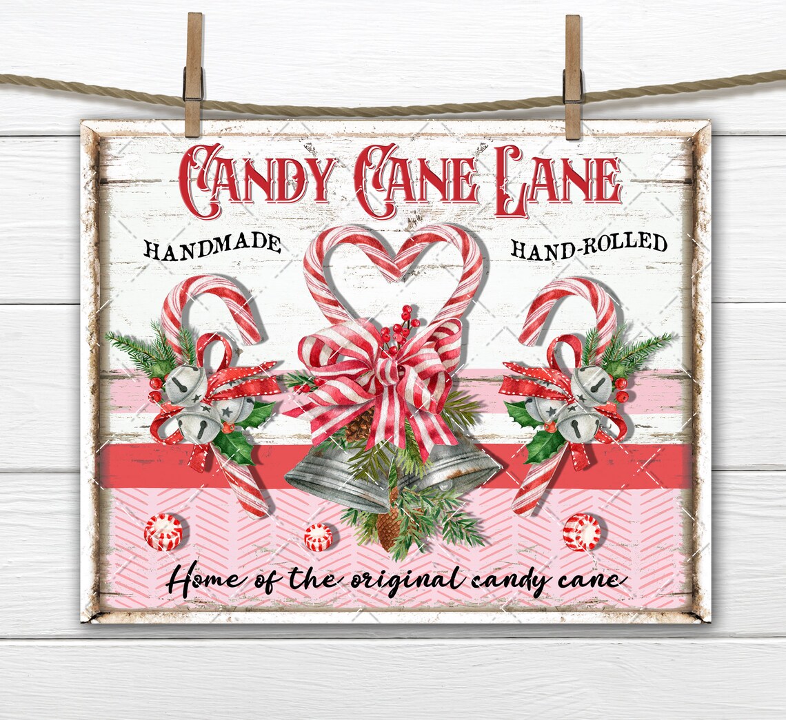 Candy Cane Lane Digital Christmas Sign DIY Sign Pink Candy | Etsy